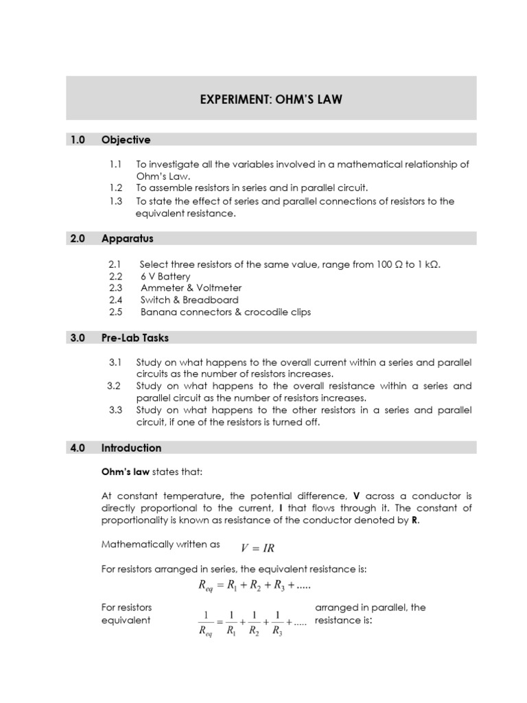 Experiment 1 - Ohm's Law | PDF | Resistor | Electrical Resistance And ...