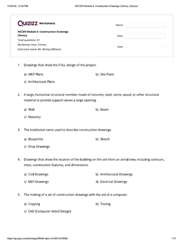 Module 5 Construction Drawings (Terms) | PDF