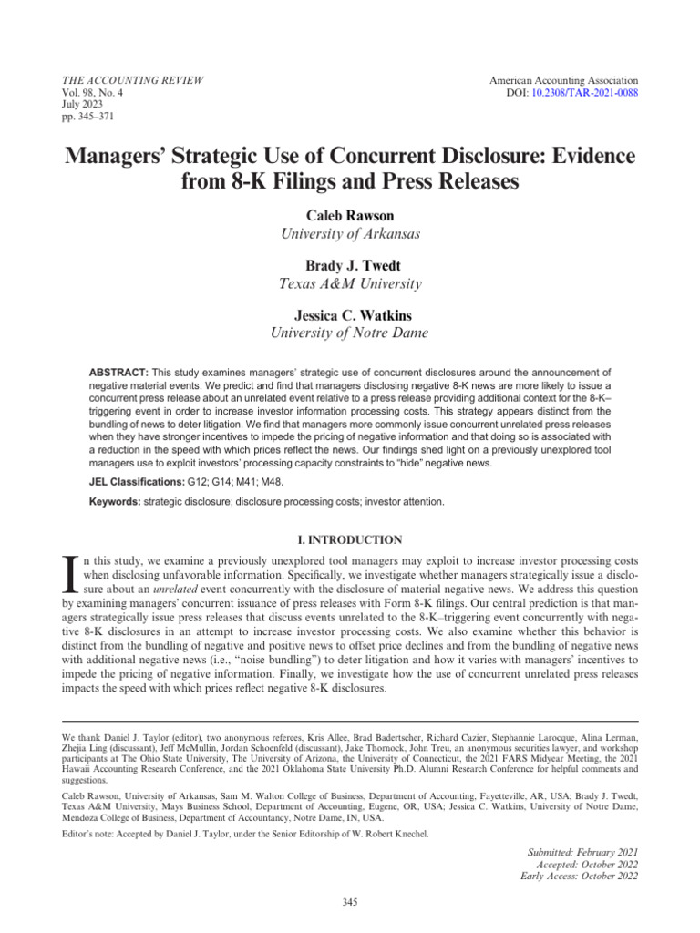 Managers Strategic Use of Concurrent Disclosure Evidence From 8K ...