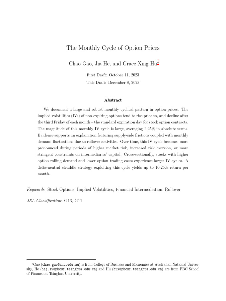 Gao He Hu - 2023 - Monthly Cycle in Option Prices | PDF | Option ...