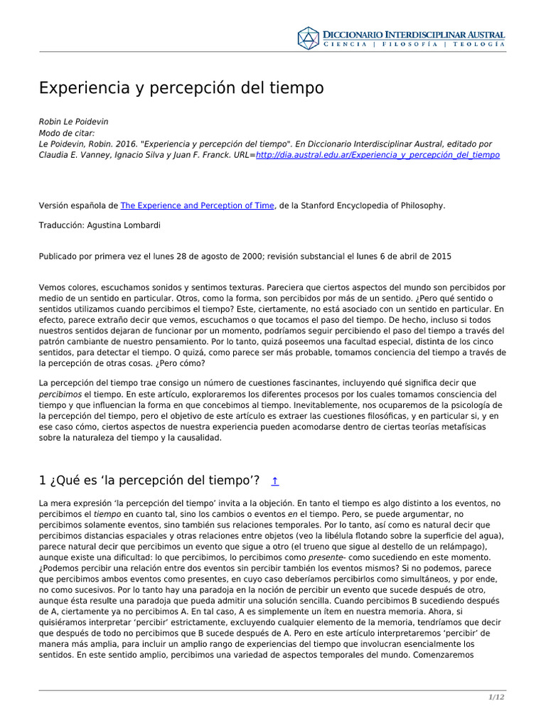 Filosofía de la Percepción Temporal | PDF | Experiencia | Hora