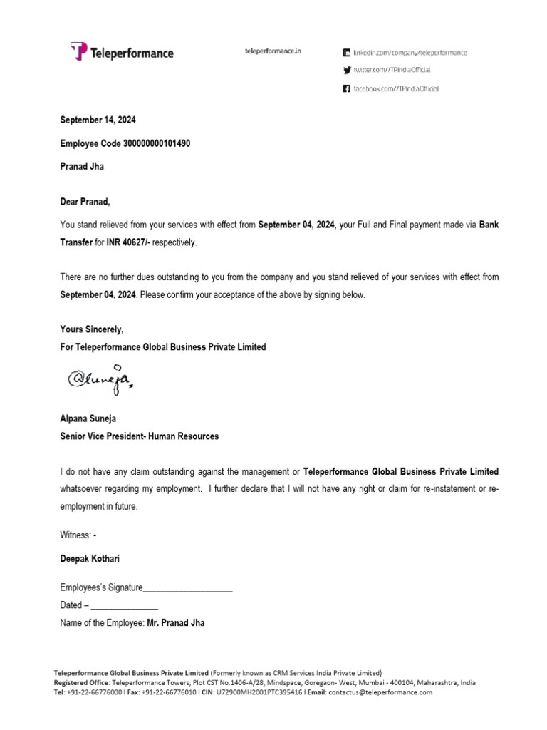 Experience Letter 01 | PDF