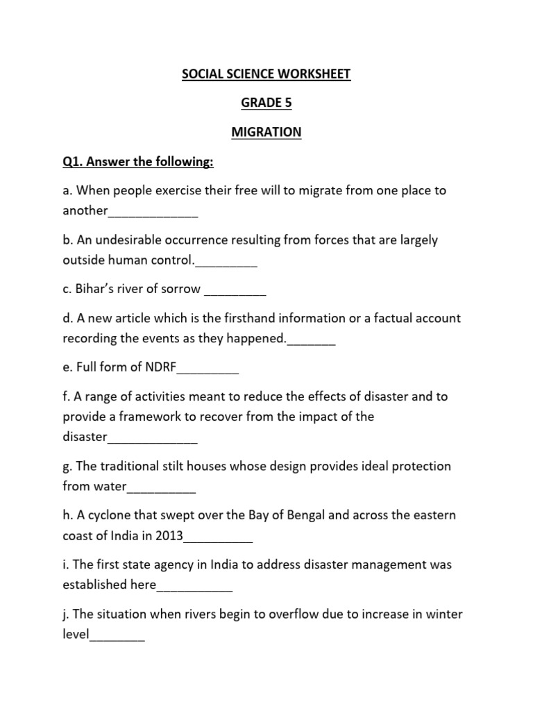 Grade 5 Migration Worksheet-1 | PDF