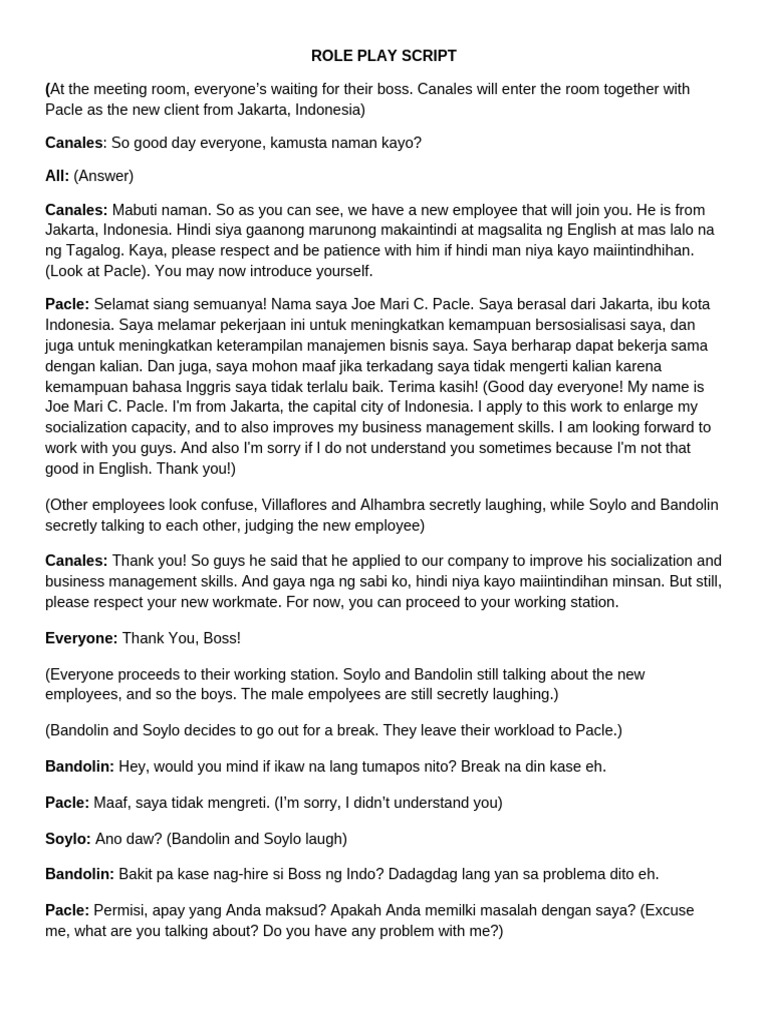ROLE PLAY SCRIPT | PDF