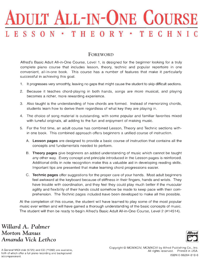 Basic Adult All in One Course Willard A. Palmer | PDF
