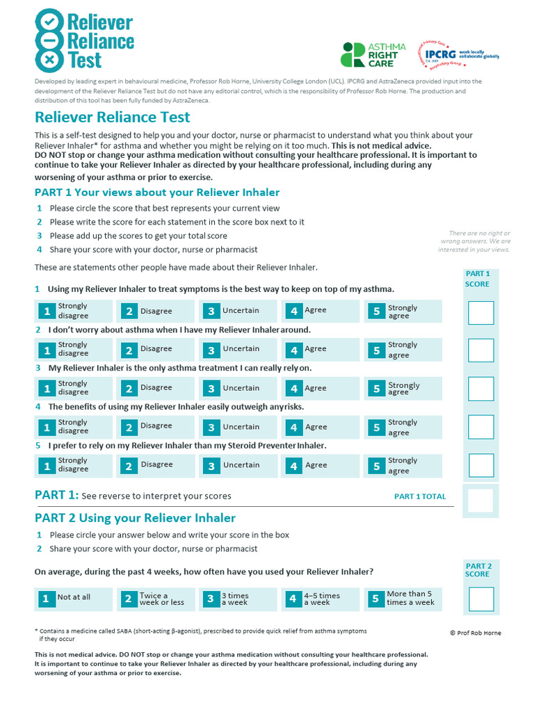 Reliever Reliance Test - English | PDF | Asthma | Diseases And Disorders