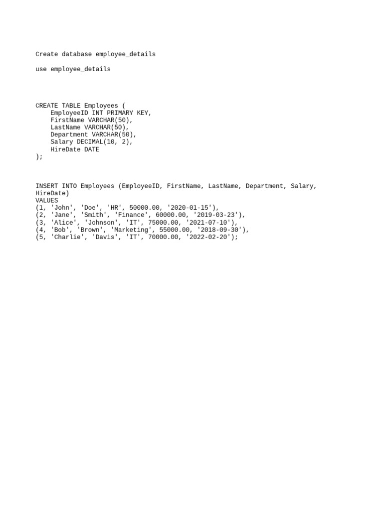 Lec 1 Create Table Query | PDF