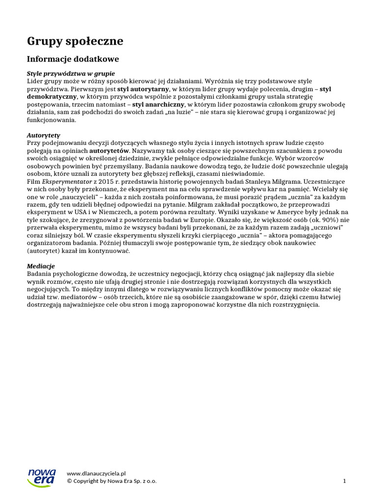 12 Grupy Spoleczne Informacje Dodatkowe | PDF