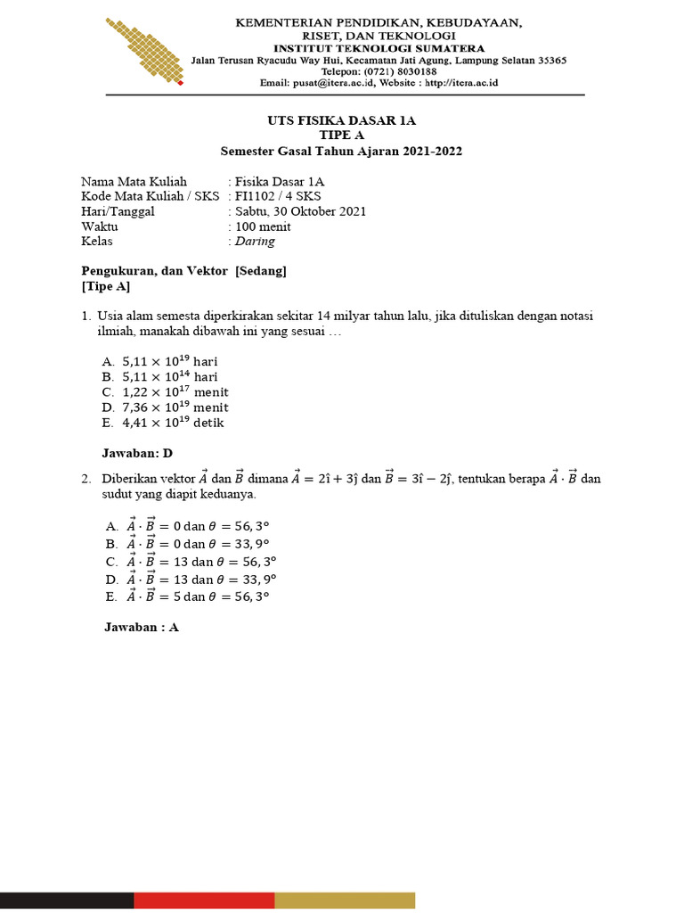 Soal Uts Fisdas 1a Tipe A | PDF