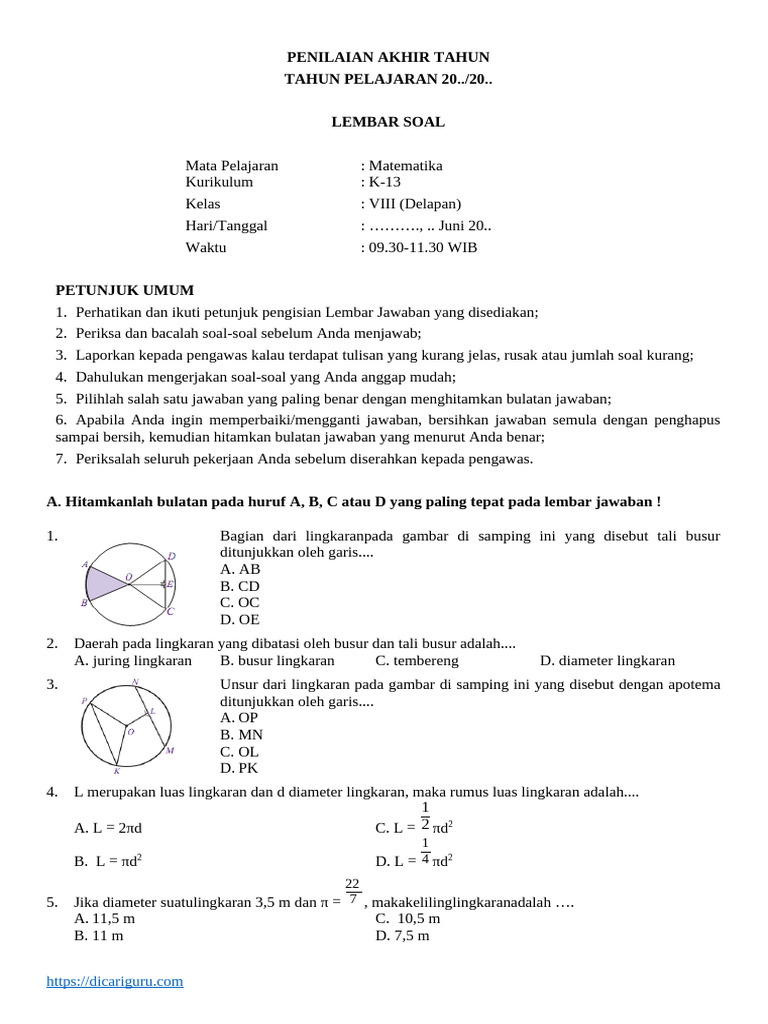 Soal PAT MTK Kelas 8 K-13 | PDF