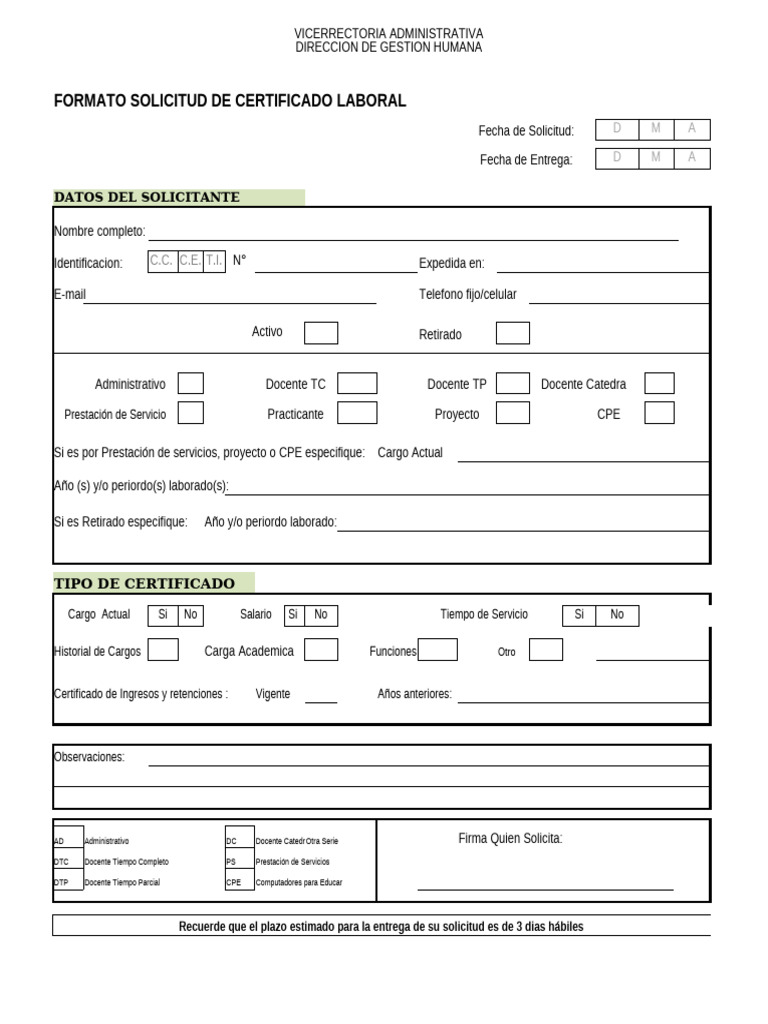 Formato Solicitud de Certificados Laborales | PDF