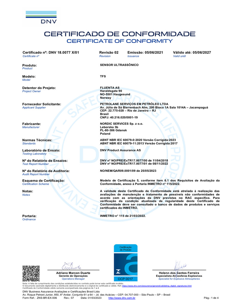 Fe Flare - Fluenta - TFS - DNV 18.0077X | PDF | Engenharia Elétrica ...