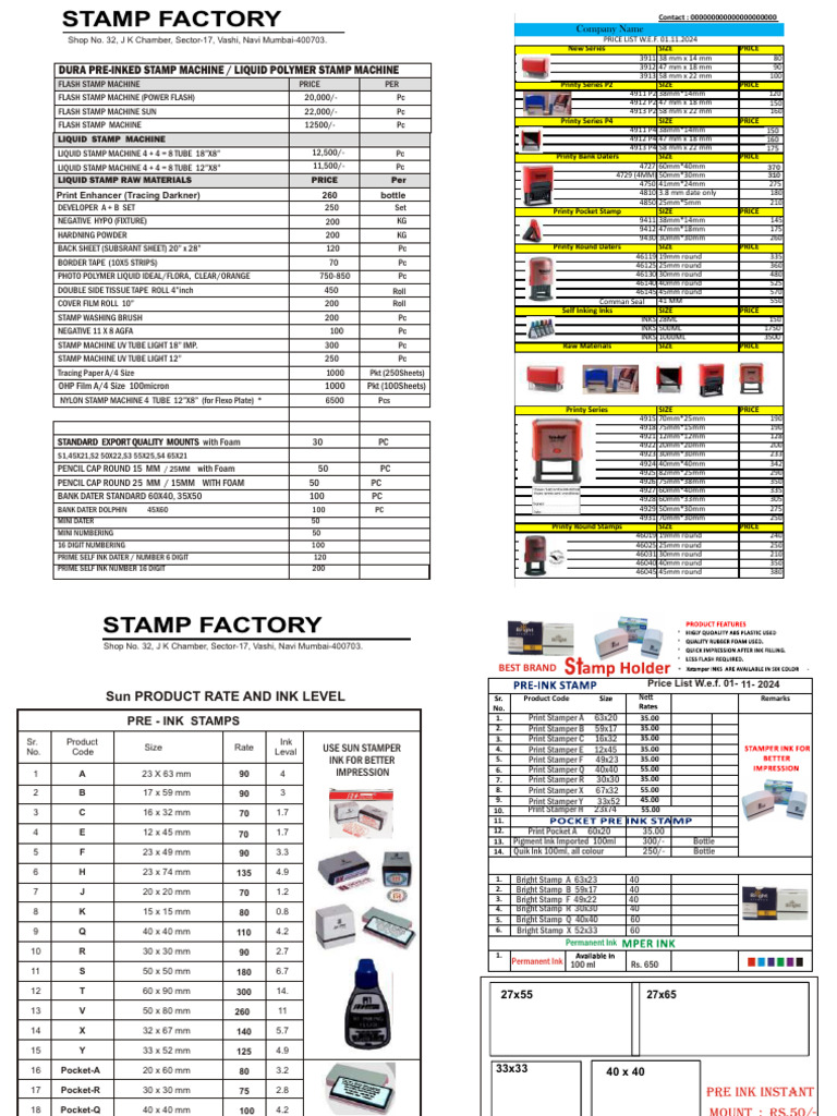 Stamp Factory Price List 1 | PDF | Graphic Design | Industrial Processes