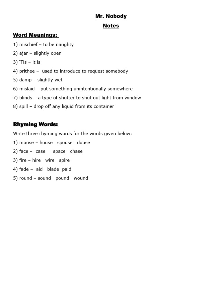 Vocabulary and Rhyming Guide | PDF