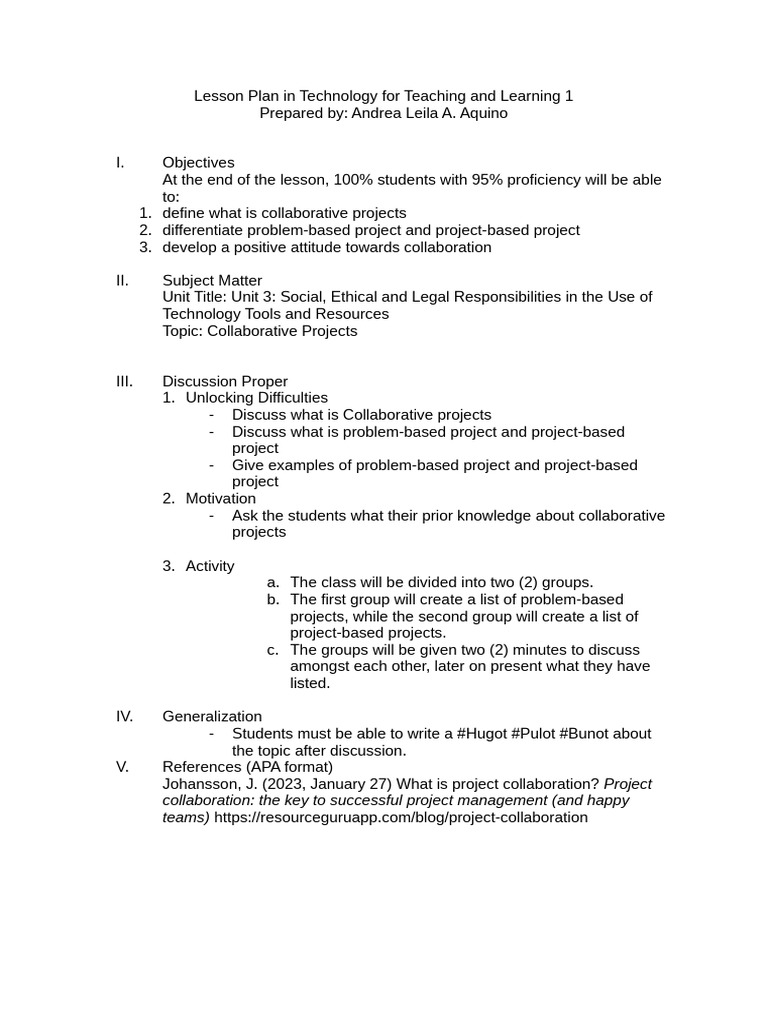 Collaborative Projects Lesson Plan | PDF
