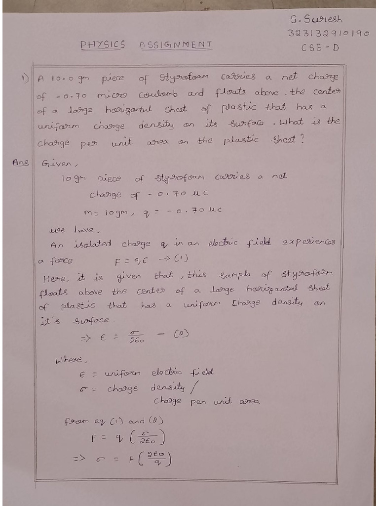Physics Assignment 1 | PDF