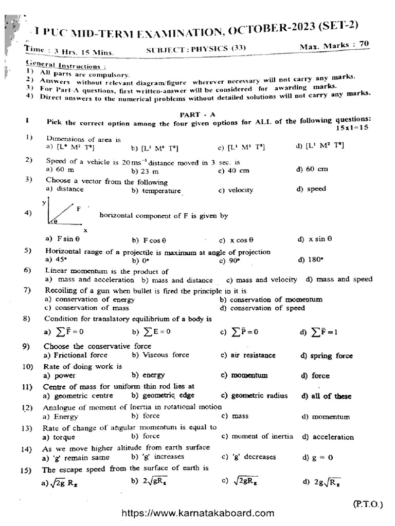 Puc 1 Mid Term Physics 33 Set 2 Oct 2023 | PDF