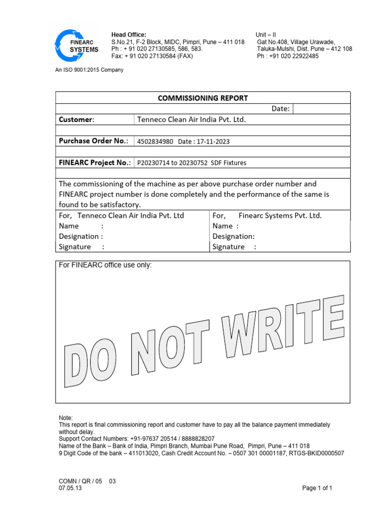 Commissioning Report P20230714 To 20230752 | PDF