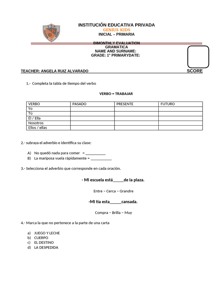 examen de gramatica (1) | PDF