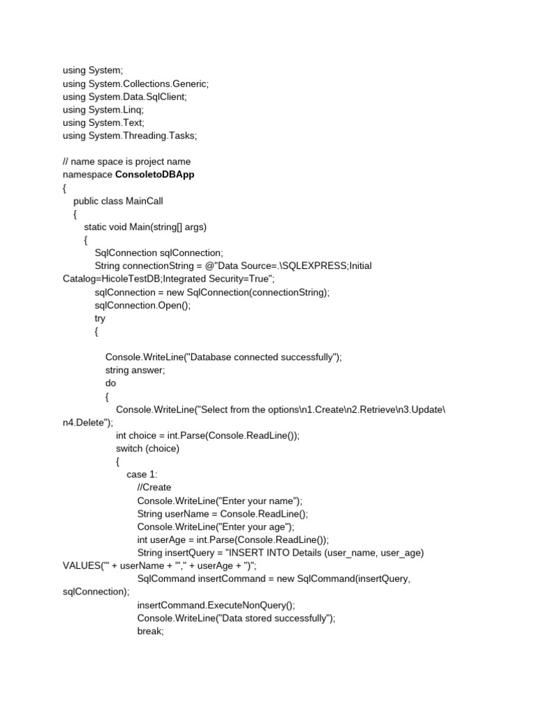 Lab2.0 C# DB and Console App | PDF | Data Management | Software Engineering