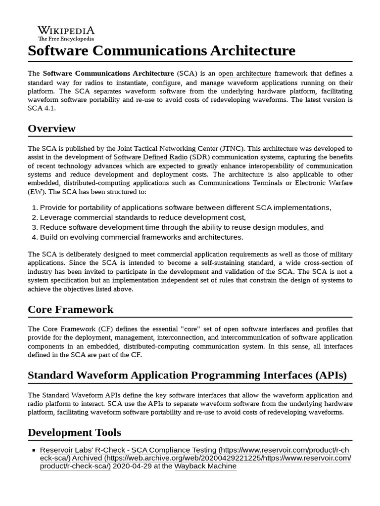 Software Communications Architecture | PDF | Computing | Information Technology