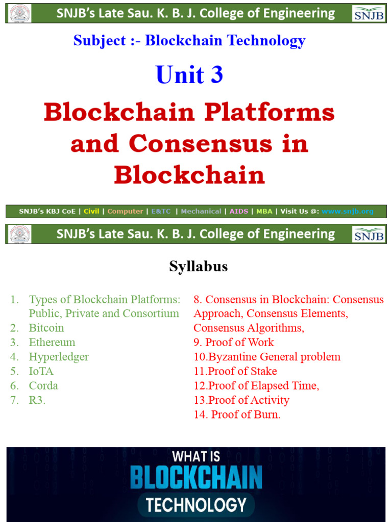 Unit 3 Blockchain Platforms and Consensus in Blockchain 1 | PDF | Cryptocurrency | Bitcoin