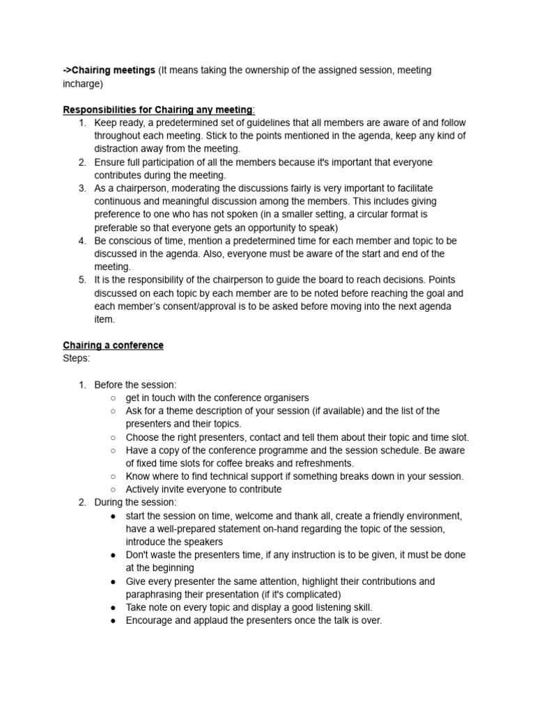 Chairing Sessions and Meetings | PDF | Agenda (Meeting) | Cognition