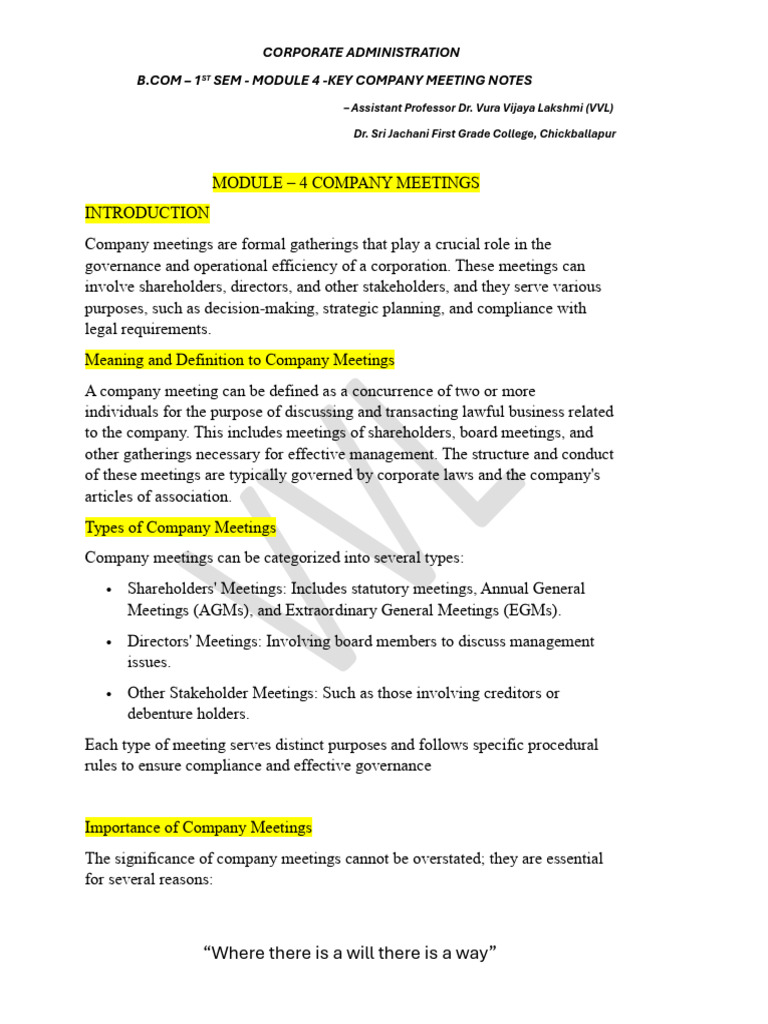 Key Company Meeting Insights and Resolutions | PDF | Videotelephony ...