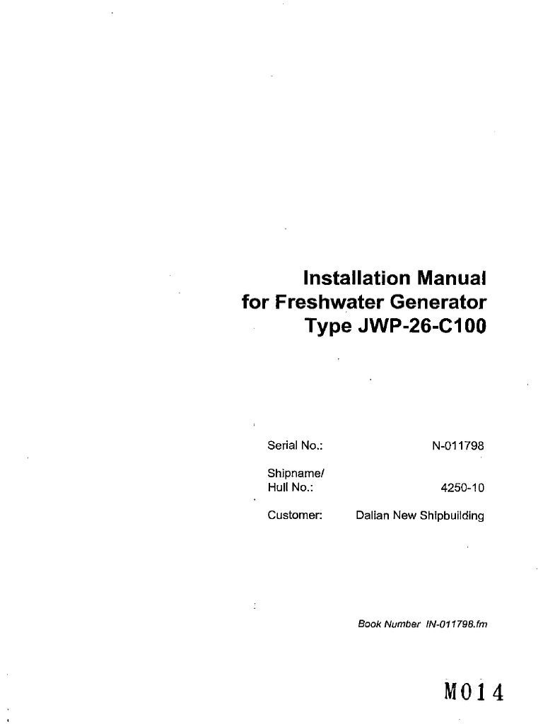 Freshwater Generator Type JPW-26-C100 | PDF