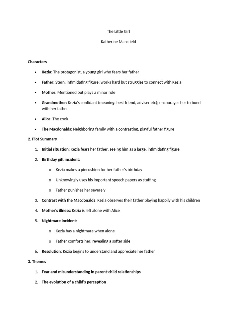 The Little Girl- revision notes with textual question answers | PDF