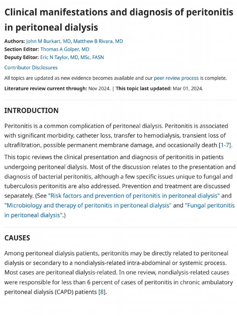 Clinical Manifestations of Peritonitis | PDF