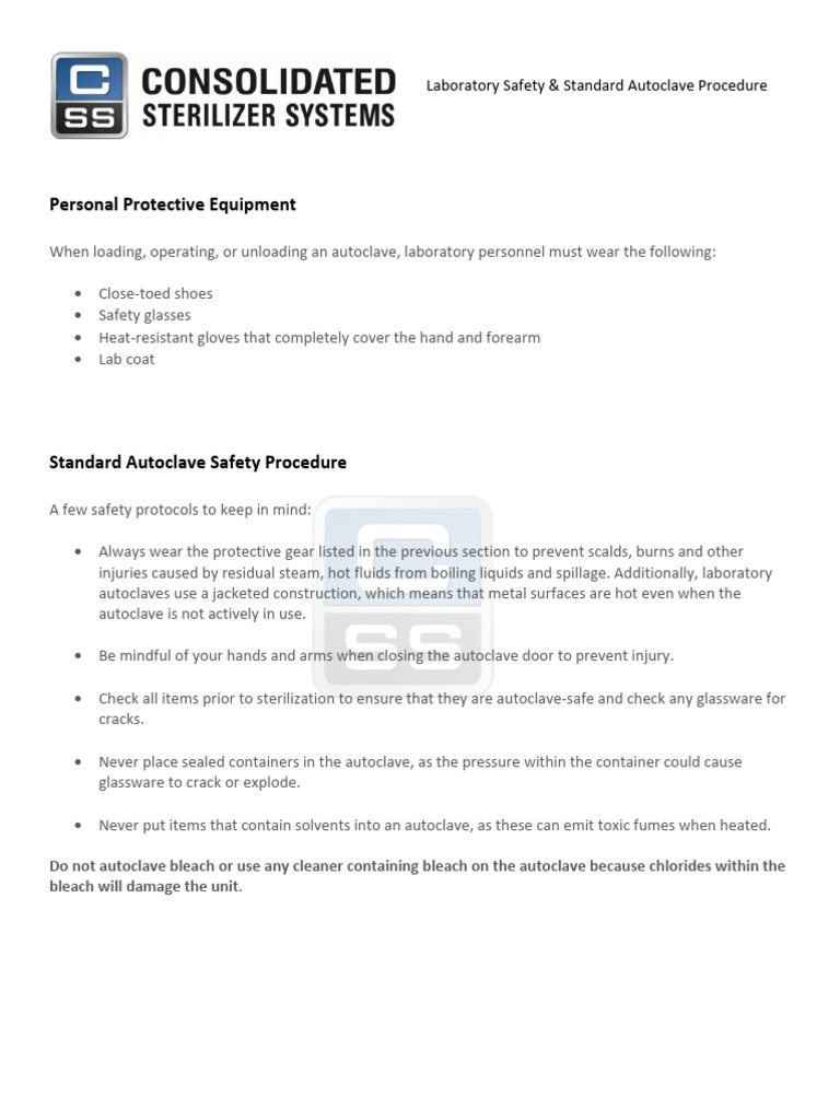 CSS - Laboratory Safety Standard Autoclave Procedure Download | PDF | Steam