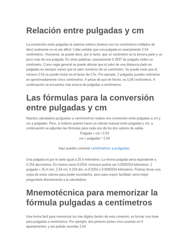 Relación entre pulgadas y cm | PDF | Pulgada | Metrología