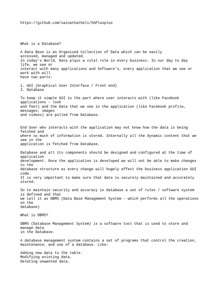 Dbms full notes | PDF | Relational Database | Databases Dbms full notes | PDF | Relational Database | Databases
