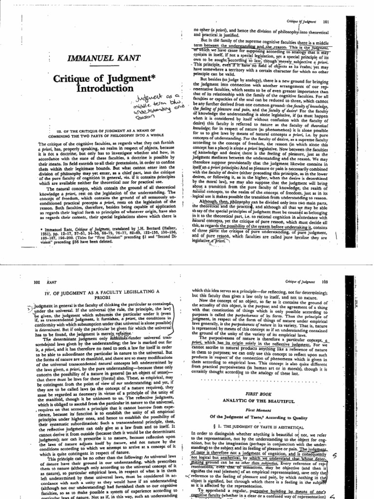 Kant - Critique of Judgment PDF | PDF