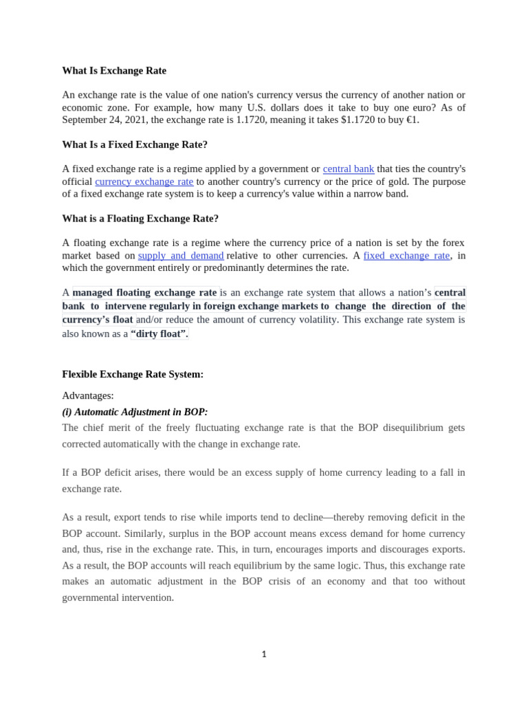 Fixed Versus Flexible Exchange Rates The Case For Fixed Exchange Rates ...