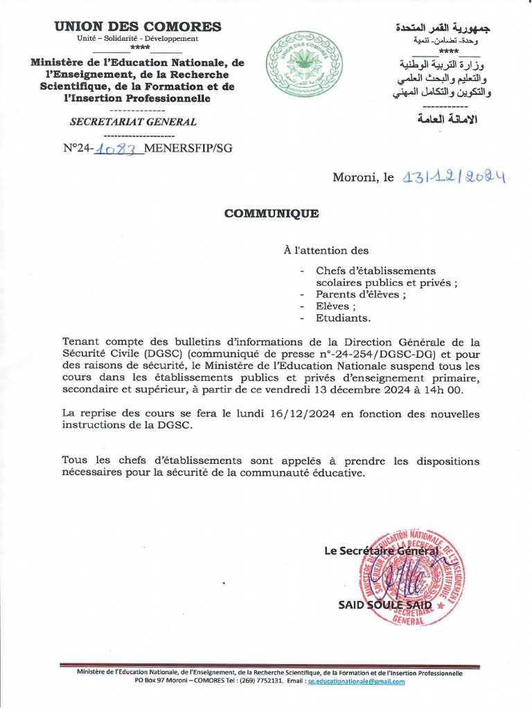 Communiqué Tempete | PDF