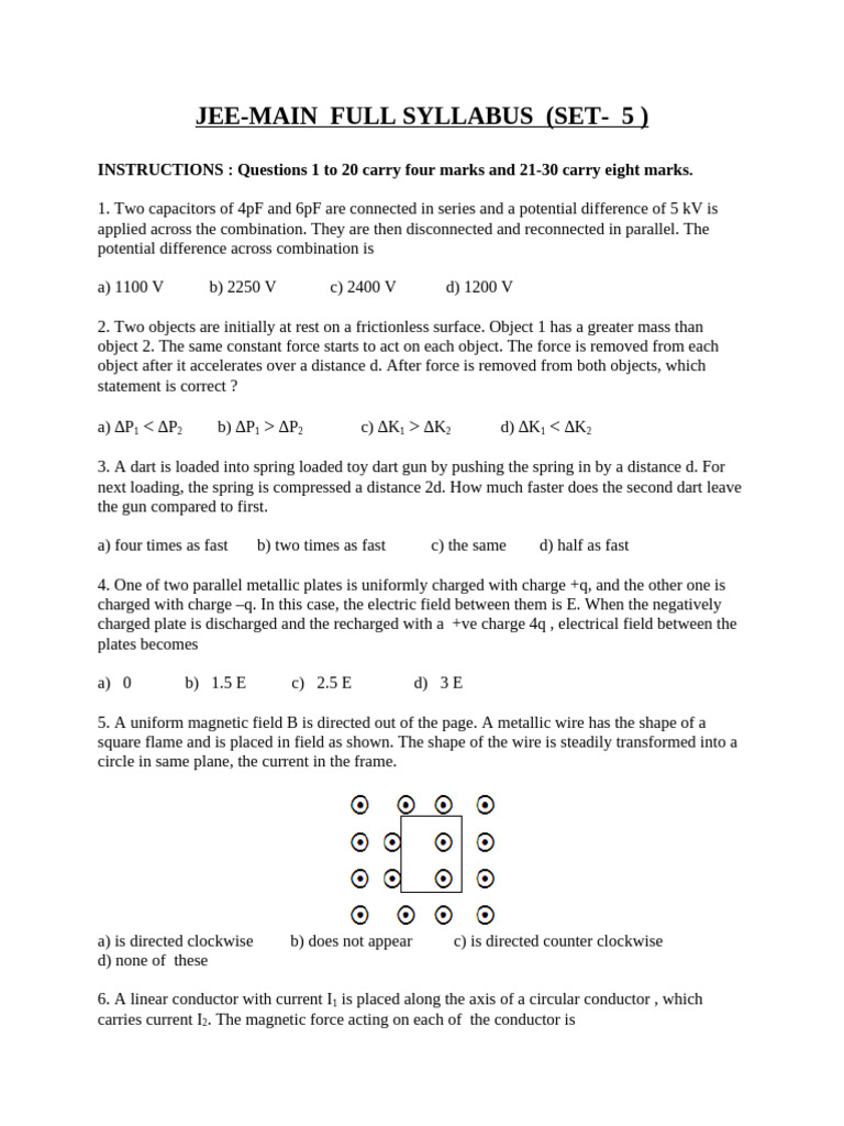 Jee-Main Full Syllabus (Set - 5) | PDF | Atomic Nucleus | Force