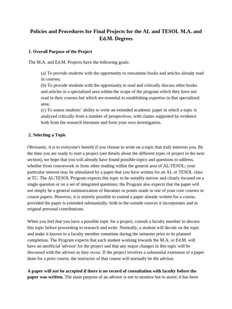 MA - EdM Final Project Guidelines 1 | PDF | Essays | Apa Style