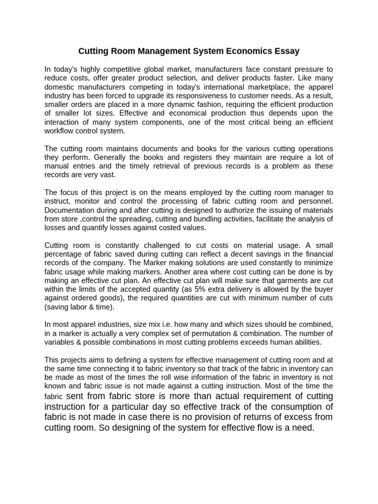 Cutting Room Management System Economics Essay | PDF | Clothing | Textiles
