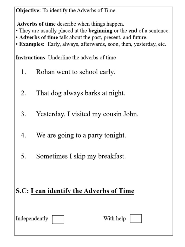 Adverbs of Time | PDF
