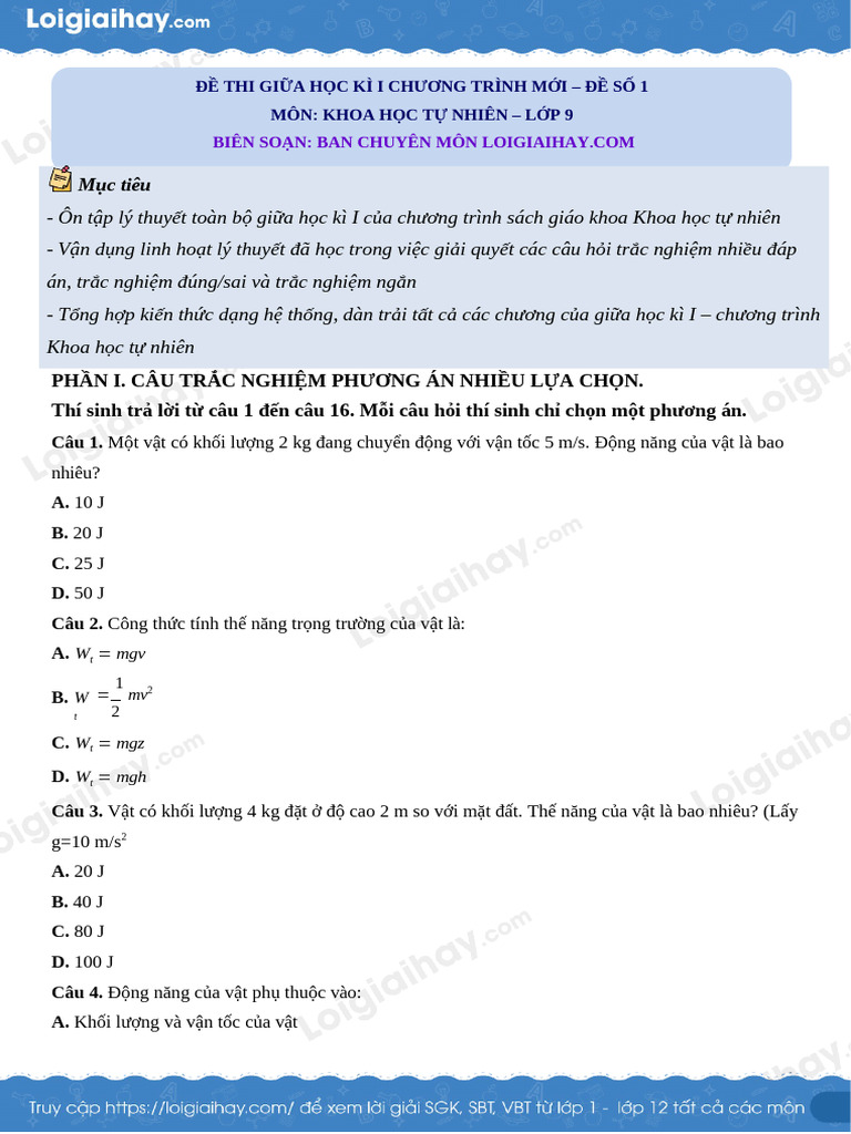 De Thi Giua Ki 1 KHTN 9 Ket Noi Tri Thuc de So 1 1727078097 | PDF