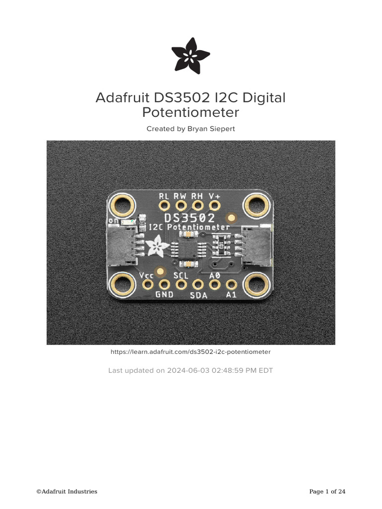 ds3502 I2c Potentiometer | PDF | Arduino | Printed Circuit Board