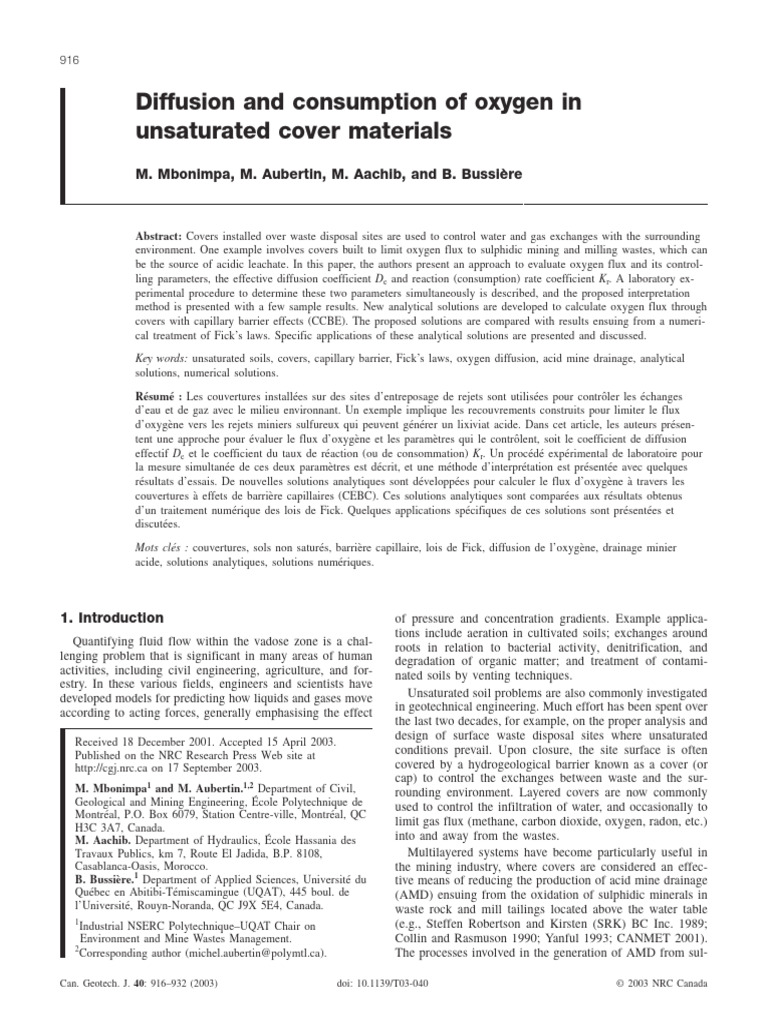 Diffusion Consom O2 CGJ03 | PDF | Diffusion | Soil