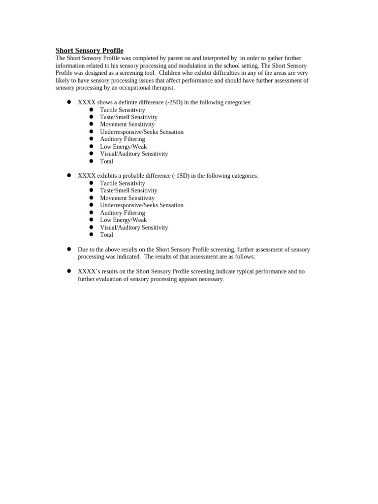 Short Sensory Profile | PDF