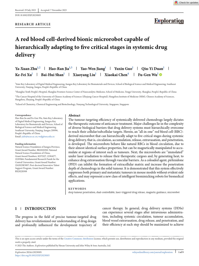 Exploration - 2023 - Zhu - A Red Blood Cell‐Derived Bionic Microrobot Capable of Hierarchically ...