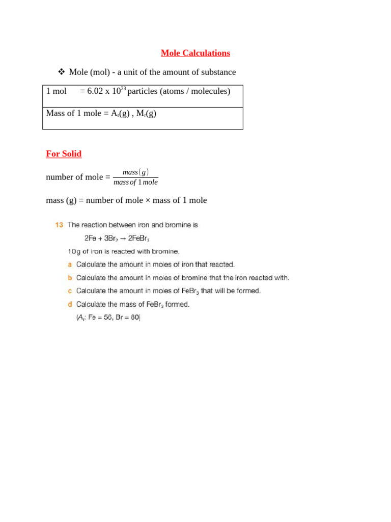 Mole Calculations | PDF
