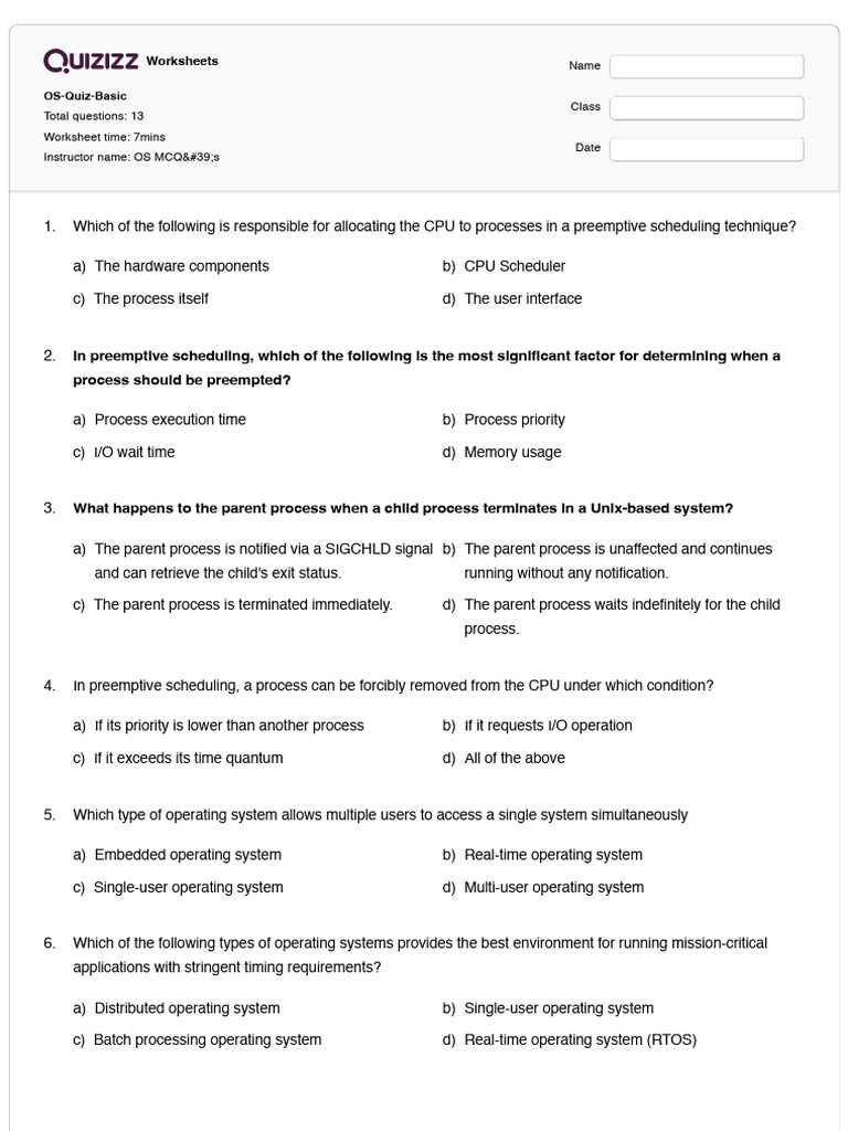 OS Quiz Basic _ Quizizz | PDF | Operating System | Process (Computing)