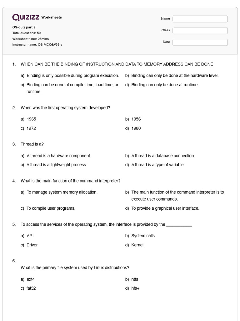 OS-quiz Part 3 _ Quizizz | PDF | Kernel (Operating System) | Operating System