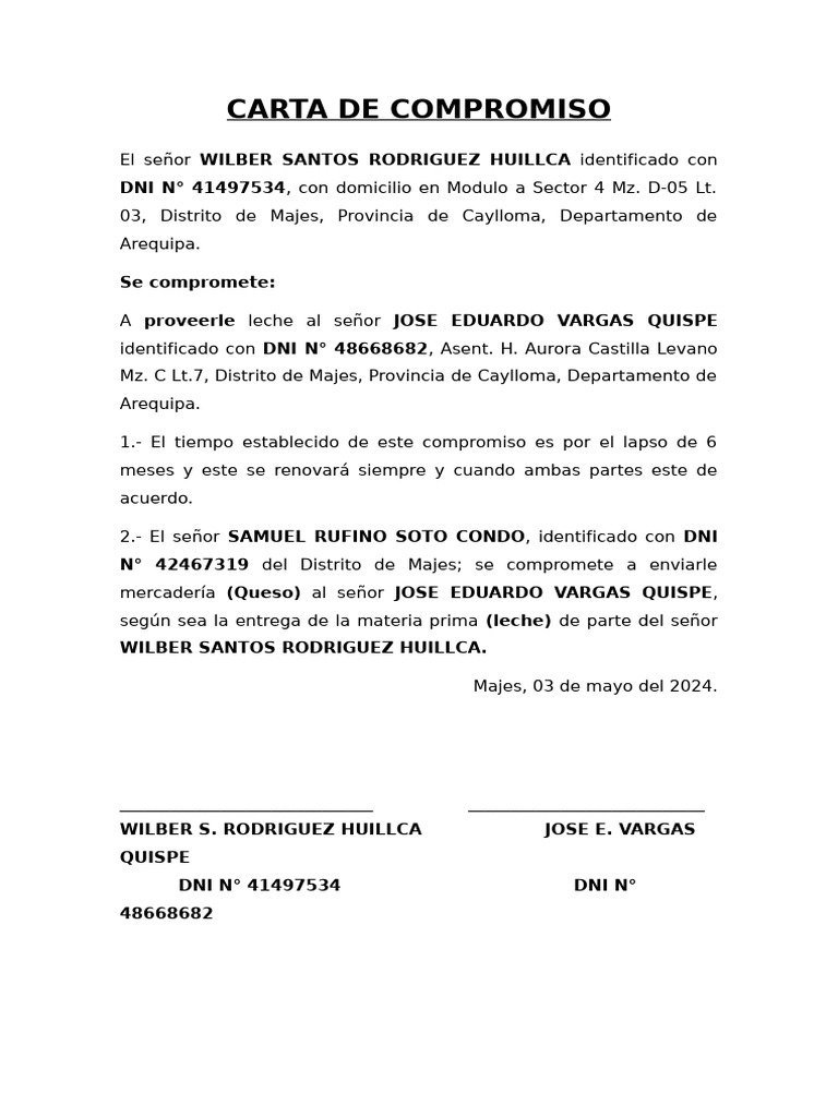CARTA DE COMPROMISO | PDF